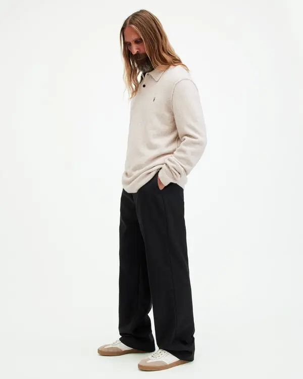 ALLSAINTS Statten Long Sleeve Polo Sweater - Oatmeal White