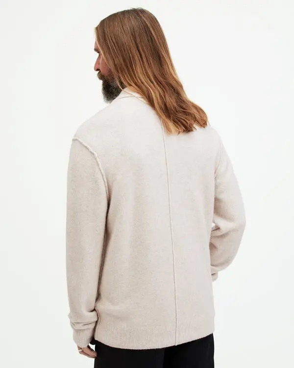 ALLSAINTS Statten Long Sleeve Polo Sweater - Oatmeal White