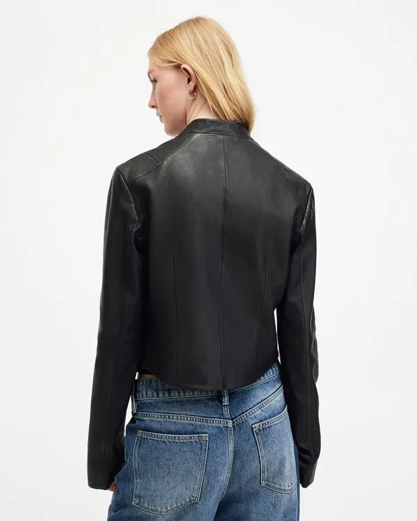 ALLSAINTS Sadler Slim Fit Washed Leather Jacket With Stand Collar - Black