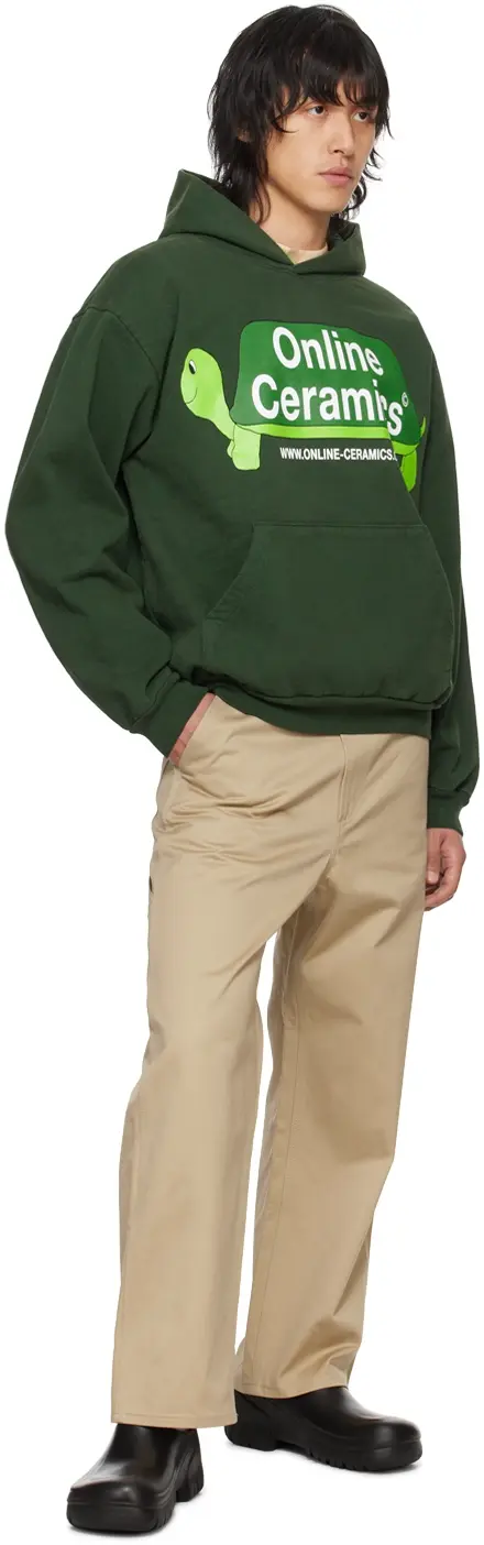 【Online Ceramics】トレーナー /スウェット/カーキ/ L Online Ceramics Green Long Turtle Hoodie In Ivy - 37% Off