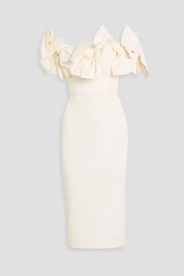 Carolina Herrera Offtheshoulder Bowdetailed Silktaffeta Midi Dress - Ivory