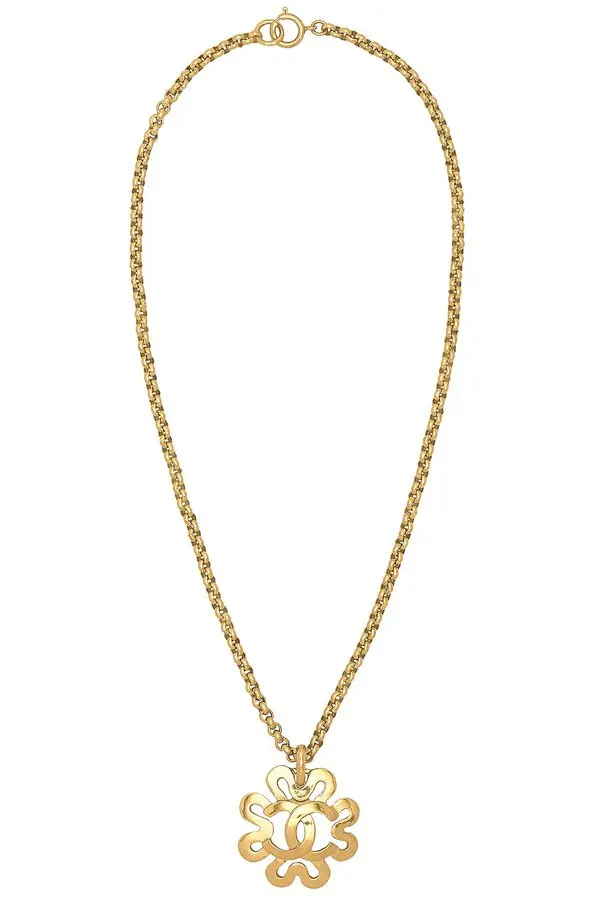 Chanel 1995 Cc Clover Necklace - Gold