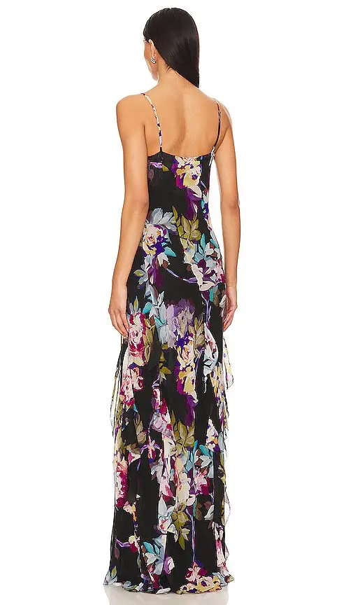 NICHOLAS Kamila Ruffle Cowl Gown - Antique Floral Black