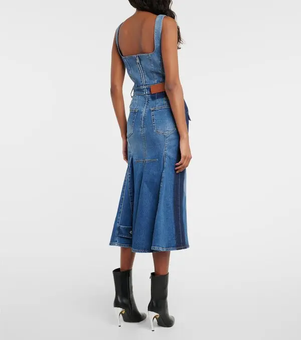 Alexander Mcqueen Corset Denim Midi Dress - Blue | Editorialist