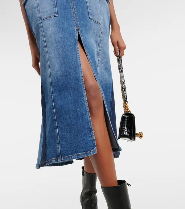 Alexander Mcqueen Corset Denim Midi Dress - Blue | Editorialist