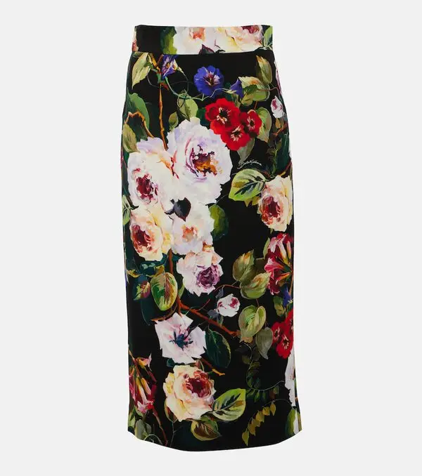 Dolce & Gabbana Rose Garden Charmeuse Midi Skirt - Multicoloured