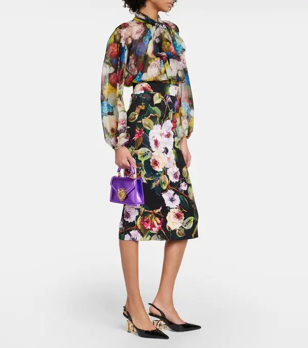 Dolce & Gabbana Rose Garden Charmeuse Midi Skirt - Multicoloured