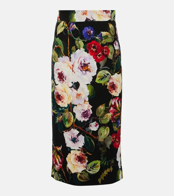 Dolce & Gabbana Rose Garden Charmeuse Midi Skirt - Multicoloured
