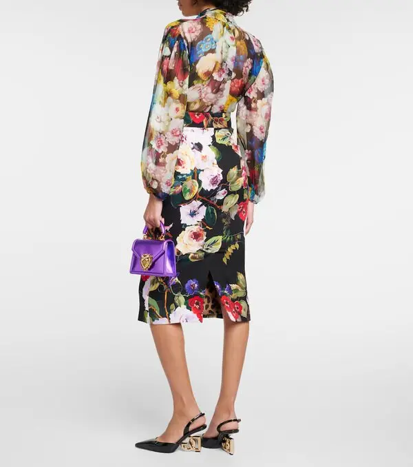 Dolce & Gabbana Rose Garden Charmeuse Midi Skirt - Multicoloured