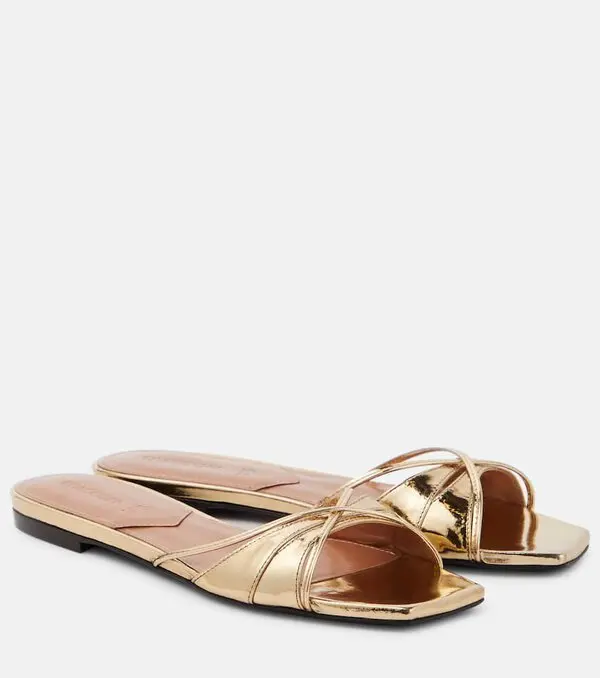 D'ACCORI Lust Metallic Leather Slides - Gold