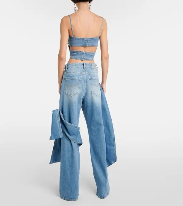 Blumarine Bow-detail Denim Crop Top - Blue