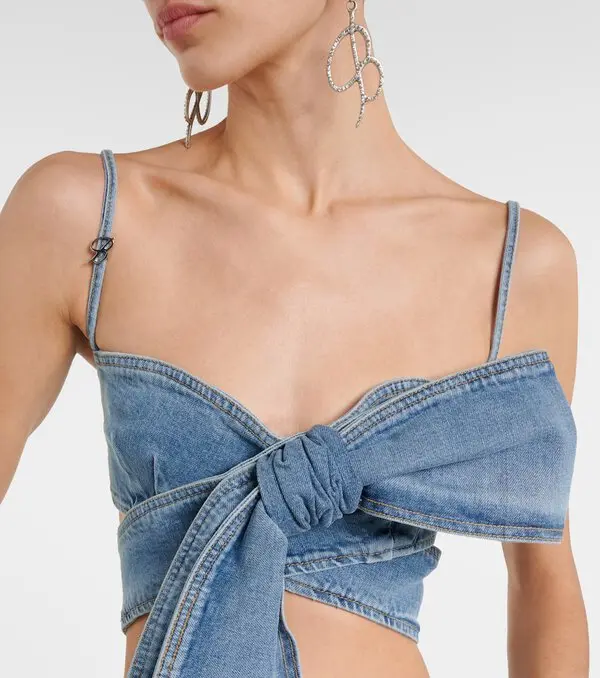 Blumarine Bow-detail Denim Crop Top - Blue