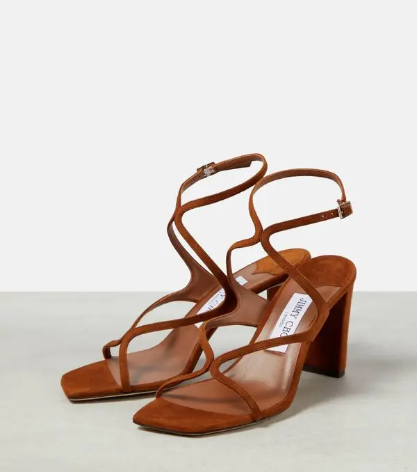 JIMMY CHOO Azie 85 Suede Sandals - Brown