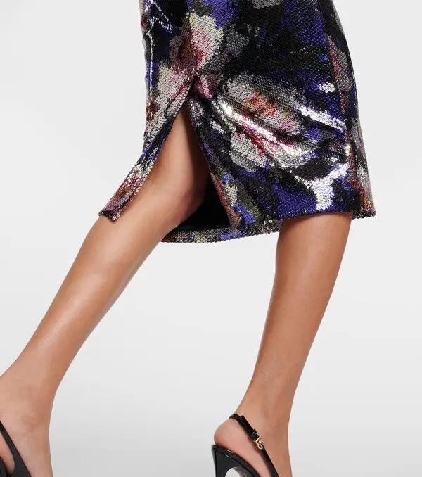Dolce & Gabbana Sequined Floral Midi Skirt - Multicoloured