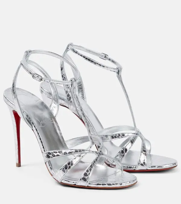 CHRISTIAN LOUBOUTIN Tangueva 100 Metallic Leather Sandals - Silver