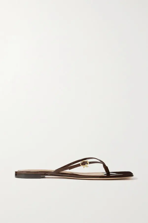 GIANVITO ROSSI Glossed-leather Square-toe Sandals - Brown