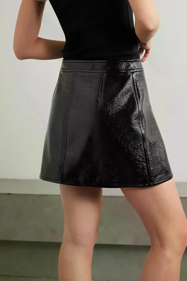 COURREGES Reedition Appliquéd Coated Cotton-blend Mini Skirt - Black
