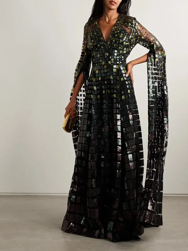Elie Saab Sequined Tulle Gown - Green