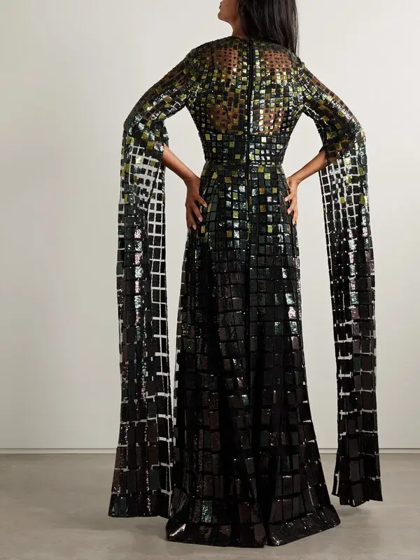 Elie Saab Sequined Tulle Gown - Green