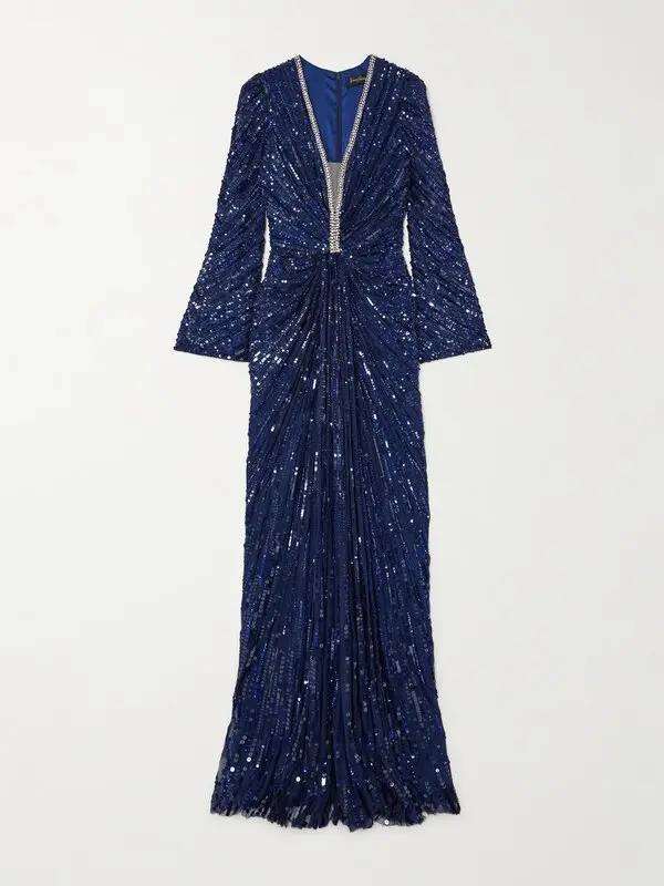 Jenny Packham Darcy Crystal-embellished Sequined Gown - Blue