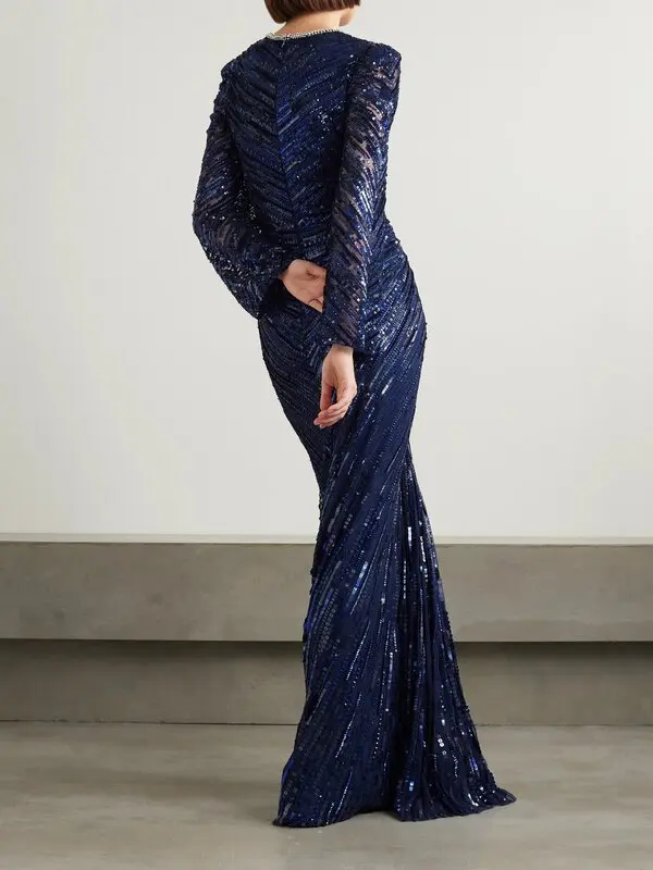 Jenny Packham Darcy Crystal-embellished Sequined Gown - Blue