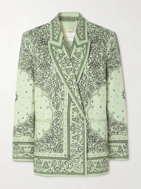 Zimmermann Matchmaker Double-breasted Printed Linen Blazer