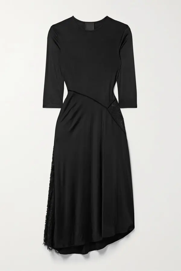 Givenchy Asymmetric Lace-paneled Jersey Midi Dress