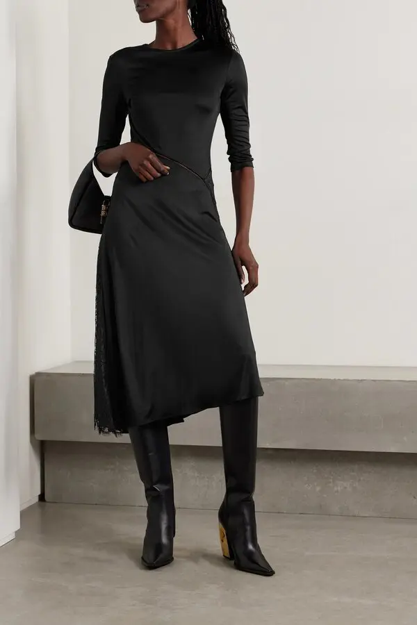 Givenchy Asymmetric Lace-paneled Jersey Midi Dress