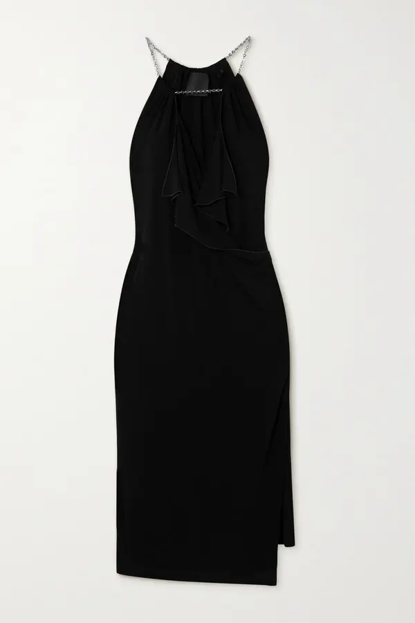 Givenchy Chain-embellished Ruffled Crepe De Chine Midi Dress