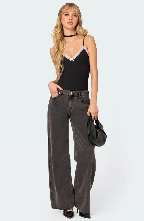 EDIKTED Gloria Lace Rib Bodysuit - Black