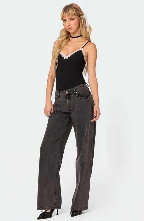 EDIKTED Gloria Lace Rib Bodysuit - Black