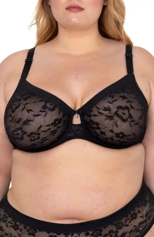 CURVY COUTURE No-show Lace Underwire Unlined Bra - Black Hue