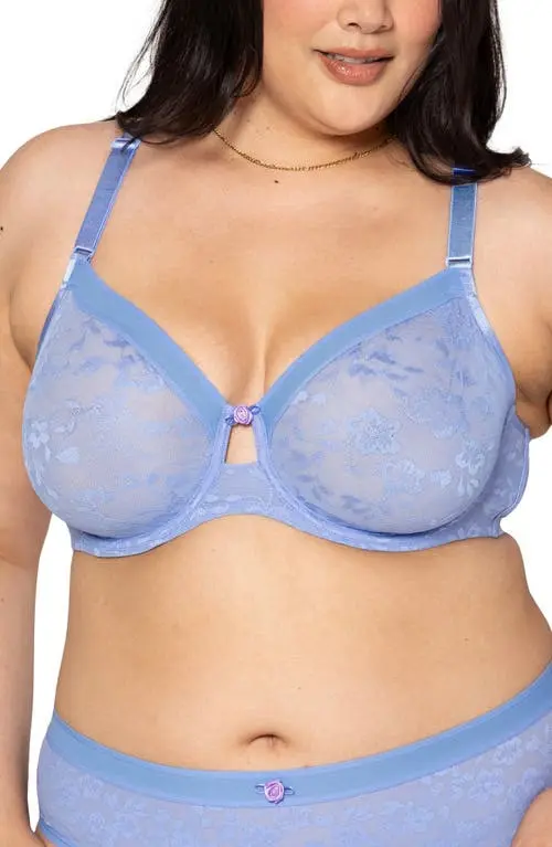 CURVY COUTURE No-show Lace Underwire Unlined Bra - Denim Blue
