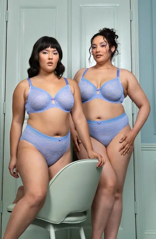 CURVY COUTURE No-show Lace Underwire Unlined Bra - Denim Blue