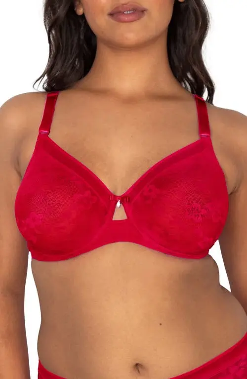 CURVY COUTURE No-show Lace Underwire Unlined Bra - Diva Red