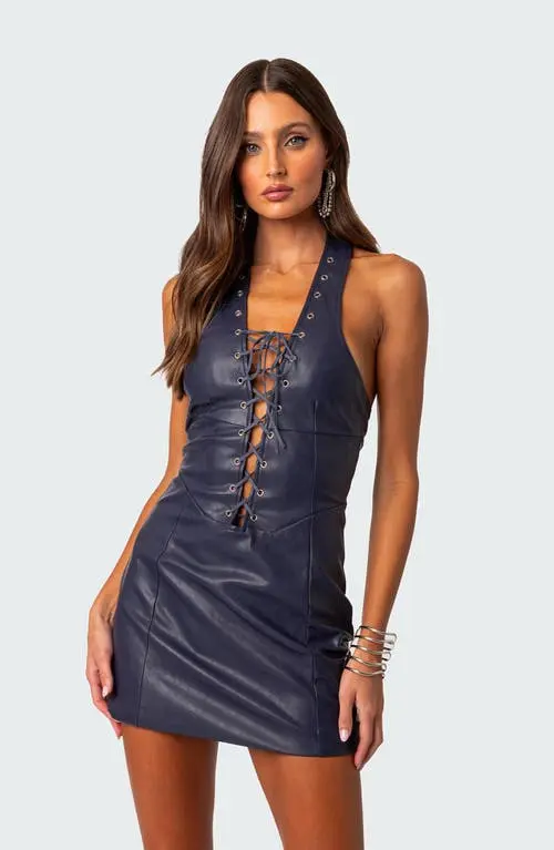 EDIKTED Fiia Faux Leather Halter Minidress