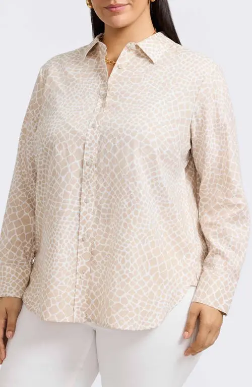 Foxcroft Meghan Giraffe Print Linen Blend Shirt - Flax/ White