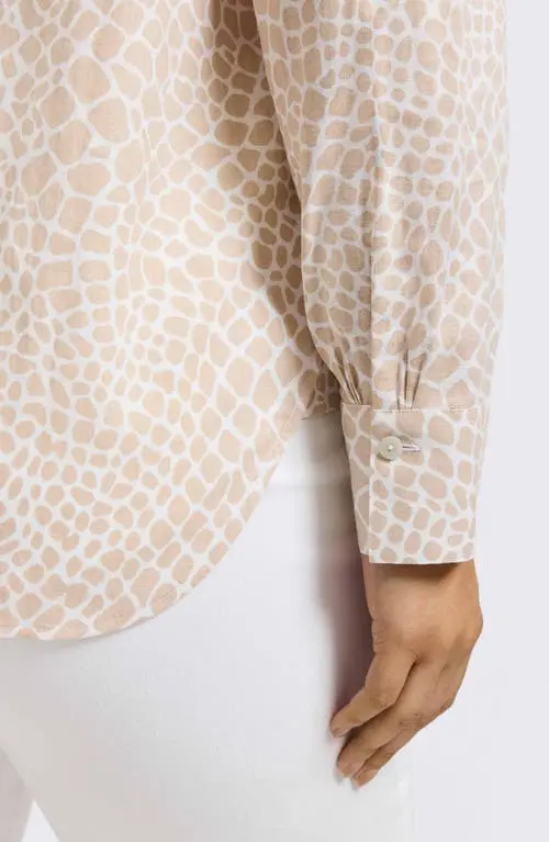 Foxcroft Meghan Giraffe Print Linen Blend Shirt - Flax/ White