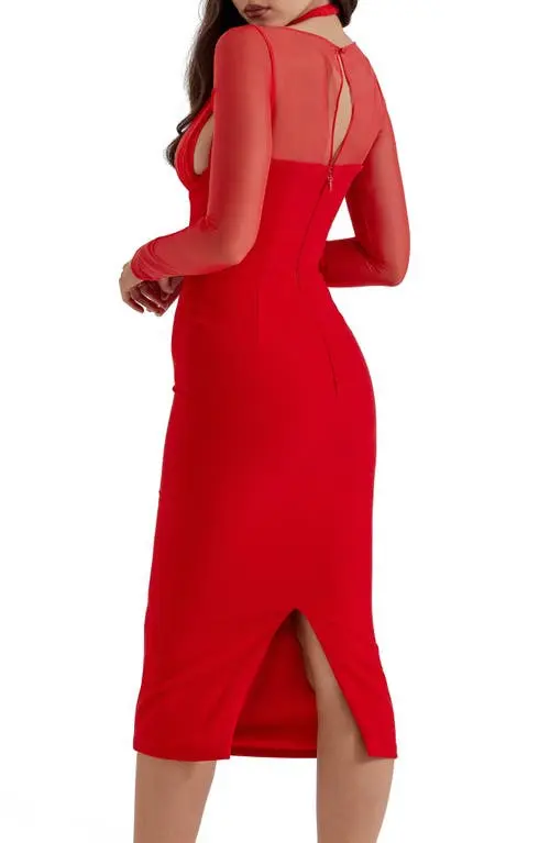 House Of Cb Yasmin Long Sleeve Midi Dress - True Red - 50% Off |  Editorialist