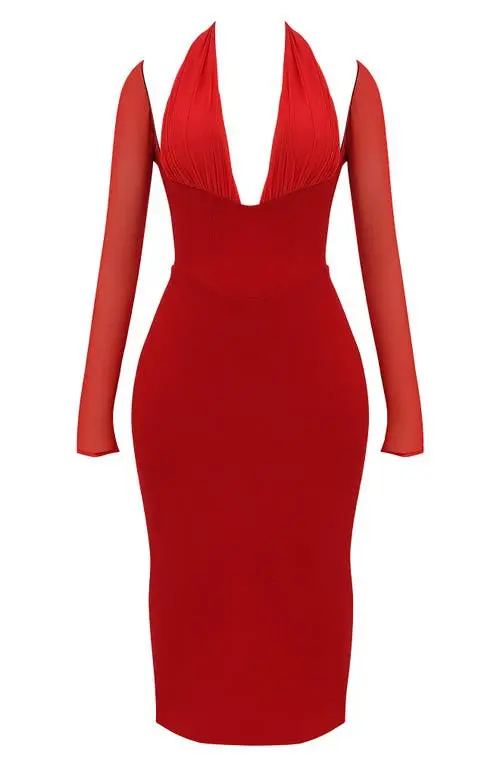 House Of Cb Yasmin Long Sleeve Midi Dress - True Red - 50% Off |  Editorialist