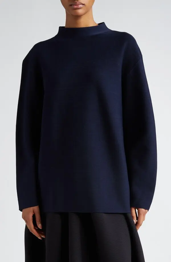 Cfcl Garter Mock Neck Long Sleeve T-Shirt In Navy - 68% Off