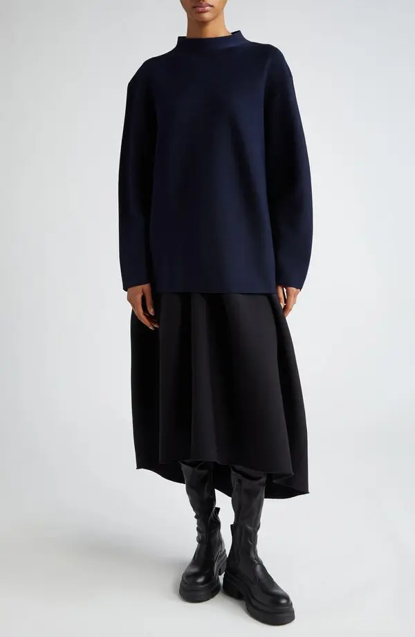 Cfcl Garter Mock Neck Long Sleeve T-Shirt In Navy - 68% Off