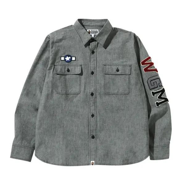 A BATHING APE Busy Shark Chambray Relaxed Fit Shirt - Black