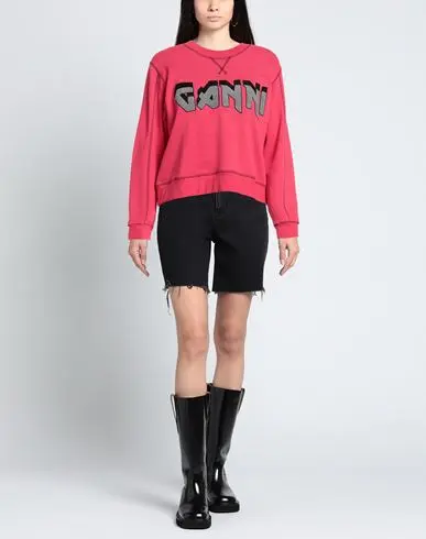 GANNI Organic Cotton Sweatshirt With Appliqué Logo - Magenta