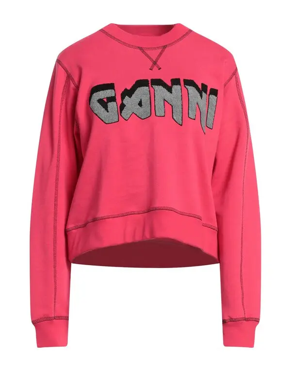 GANNI Organic Cotton Sweatshirt With Appliqué Logo - Magenta