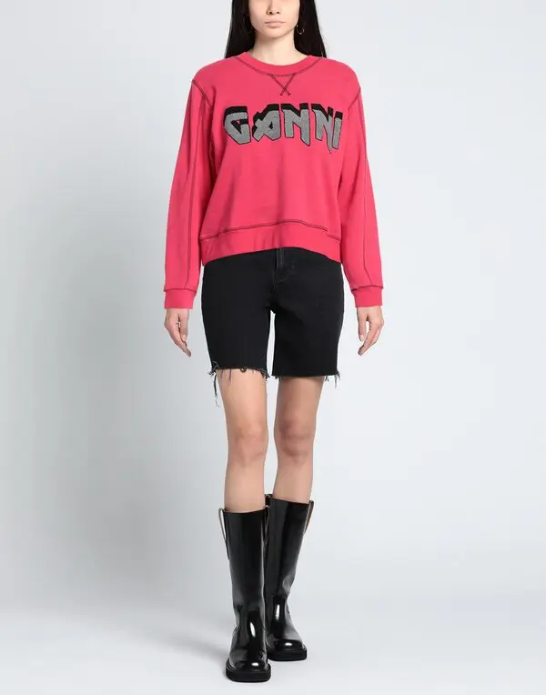 GANNI Organic Cotton Sweatshirt With Appliqué Logo - Magenta
