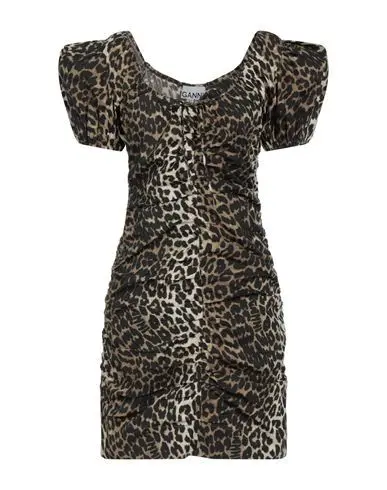 GANNI Leopard-print Mini Dress - Beige
