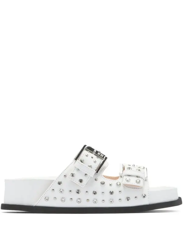 N°21 Crystal-embellished Double-strap Slides - White