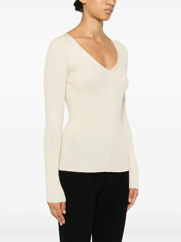 Theory Fine-ribbed V-neck Jumper - Neutrals