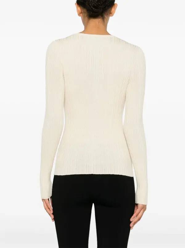 Theory Fine-ribbed V-neck Jumper - Neutrals